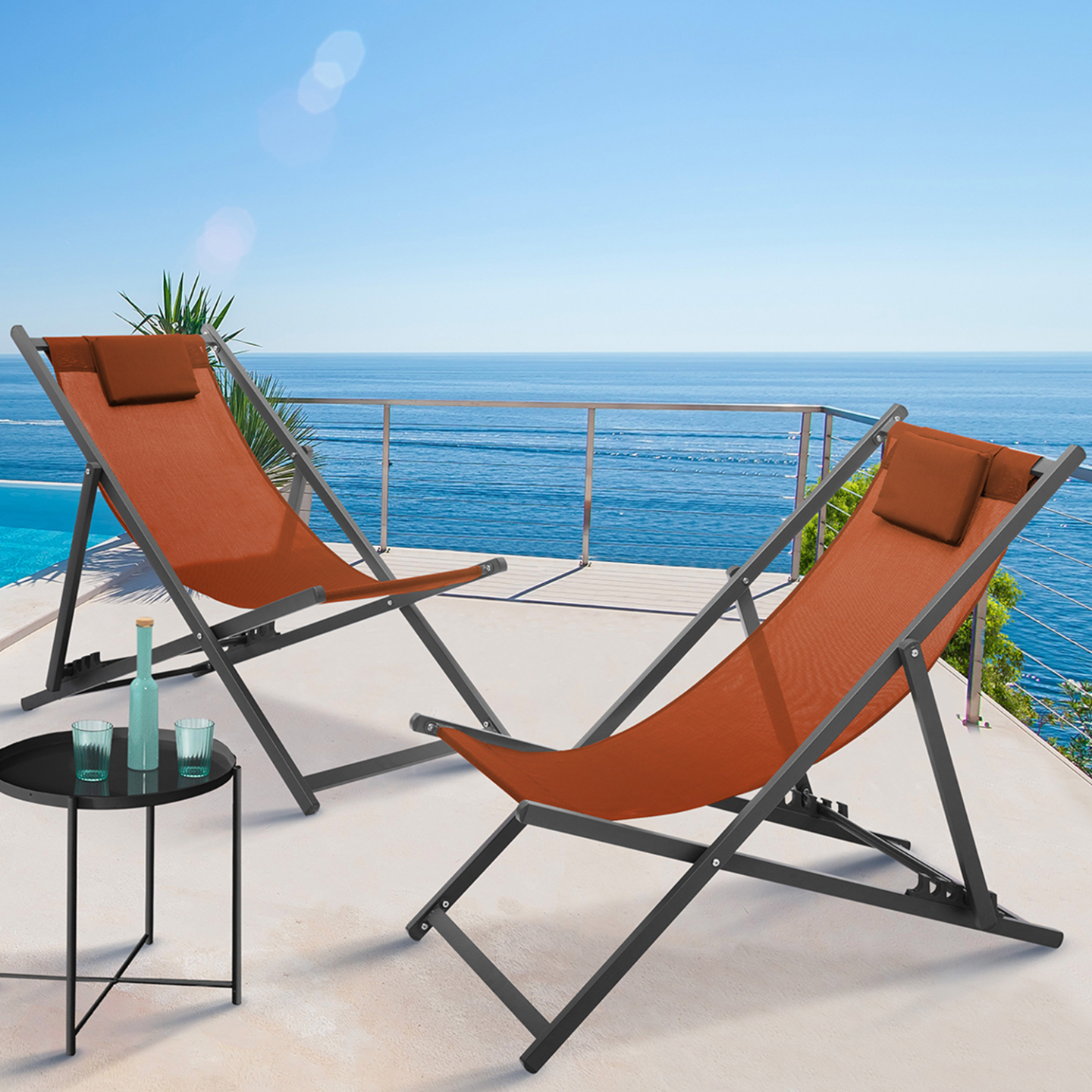 Chaise longue in acciaio pieghevole in terracotta - Set di 2 | ID Market